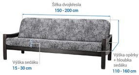 Bielastické potahy MARMO šedé trojkřeslo s dřevěnými rukojeťmi (š. 150 - 200 cm)