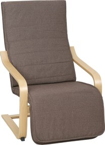 HOMCOM Akcentové křeslo, polohovací křeslo s nastavitelnou opěrkou nohou, rám z březového dřeva, do 120 kg, 66,5 x 94 x 100 cm, hnědý