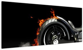 Obraz hořící motorky (100x40cm)