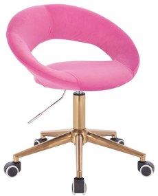 LuxuryForm Židle NAPOLI VELUR na zlaté podstavě s kolečky - růžová
