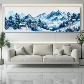 Obraz na plátně - Vesnice Urosima v zimním Japonsku FeelHappy.cz Velikost obrazu (šířka x výška): 120 x 40 cm