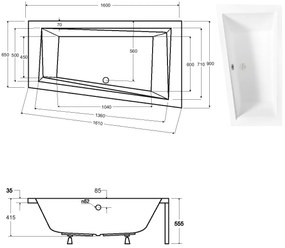 Besco Intima 160x90 akrylátová vana Délka vany: 160cm, Orientace: Pravá