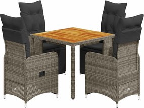 5dílný zahradní bistro set s poduškami šedý polyratan 3277158