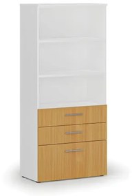 Kancelářská skříň s kombinovanými zásuvkami PRIMO WHITE, 1781 x 800 x 420 mm, bílá/buk