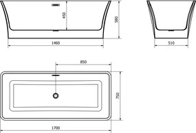 Mexen Tonia, volně stojící vana 170 x 75 cm, bílá, zlatý matný přepad, 52171707500-55