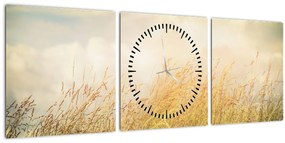 Obraz - Pole na podzim (s hodinami) (90x30 cm)