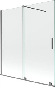 Mexen Velar, 2-křídlová posuvná vanová zástěna 150 x 150 cm, 8mm čiré sklo, broušený grafit, 896-150-000-01-95