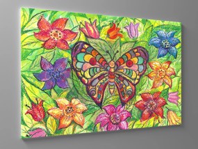 Liox Obraz motýl a květy malba Rozměr: 120 x 80 cm