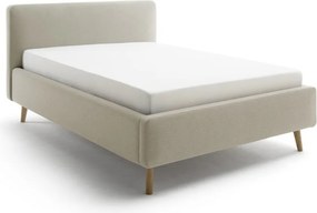 Taupe čalouněná dvoulůžková postel s úložným prostorem s roštem 140x200 cm Mattis – Meise Möbel