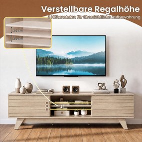 Costway TV stolek pro televizory do 55 palců s posuvnými dvířky, dub