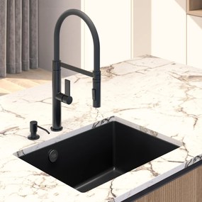Sink Quality Crypton 60, kuchyňský granitový dřez 535x400x205 mm + černý sifon, černá skvrnitá, SKQ-CRY.B.1KBO.60.XB