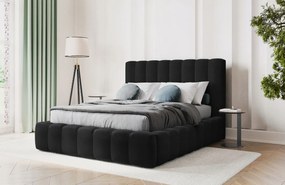 Černá sametová dvoulůžková postel MICADONI Kelp 140 x 200 cm s úložným prostorem