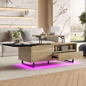 Aosom Skříň s LED stojací lampou a dostatkem úložného prostoru, výška nastavitelná se zásuvkou a přihrádkou, 103,5 x 50 Š x 27,5 V cm, přírodní