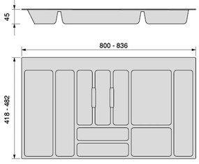 In-Design Příborník Optima 490 mm antracitový - různé šířky Šířka příborníku (mm): 400 - 436
