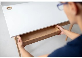Bílý psací stůl s podnožím z jasanového dřeva Ragaba Luka, délka 85 cm