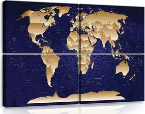 Obraz 120x80 Mapa světa zlatá modrá abstrakce geografie dekor umění
