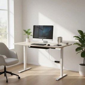 Výškově nastavitelný stůl OfficeTech D, 180 x 80 cm, černá podnož, dub