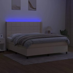 Box spring postel s matrací a LED krémová 180x200 cm textil 3138338