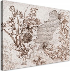 Obraz na plátně, Rostlinný fresk shabby chic 90x60