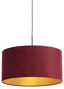 Závěsná lampa s velurovým odstínem červená se zlatem 50 cm - Combi