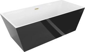 Mexen Lita, volně stojící vana 170 x 75 cm, bílá-černá, zlatý matný přepad, 52121707575-55