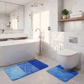 Kvalitex Koupelnová a WC předložka vlny modré SADA 60 x 100 cm + 60 x 50 cm
