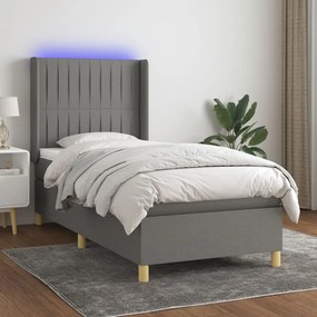 Box spring postel s matrací a LED tmavě šedá 90x200 cm textil