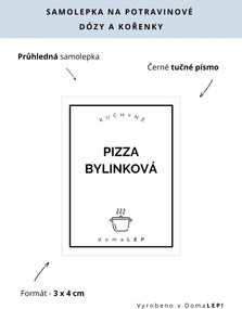 Samolepka na kořenky PIZZA BYLINKOVÁ průhledná 3 × 4 cm tučné písmo