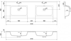 Mexen Otis, dvojité umyvadlo zapuštěné do desky 141 × 46,5 cm, bílá matná, 25181401D