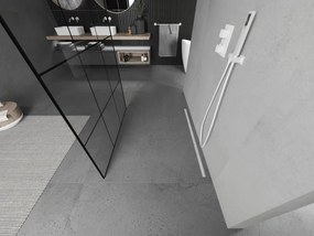 Mexen Kioto, průchozí sprchová zástěna 100 x 200 cm, 8mm sklo čiré/černý vzor, 2x bílá stabilizační rozpěra, 800-100-002-20-77