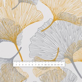 Biante Bavlněný oválný ubrus Sandra SA-745 Šedo-hořčicové ginkgo listy na bílém 60x100 cm
