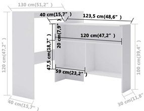 vidaXL Marketos Barový stůl se 2 stolními deskami bílý 130 x 40 x 120 cm