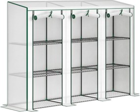 Outsunny 3patrový PVC zahradní skleník s ocelovým rámem, 2 rolovacími dveřmi — 215 x 46 x 151 cm, bílý | Aosom