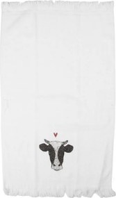 Bílý kuchyňský froté ručník s hlavou kravičky Cow - 40*66 cm