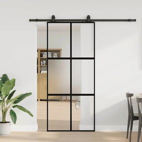 Posuvné dveře se sadou kování černé 90x205 cm Tvrzené sklo 3375884