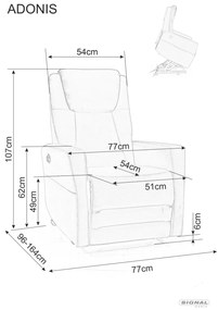 Elektrické polohovací křeslo Adonis Velvet tmavě béžové