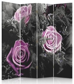 Ozdobný paraván Růže Květiny - 145x170 cm, čtyřdílný, klasický paraván