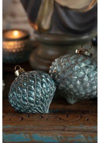 4ks petrolejová vánoční ozdoba baňka se stříbrným zdobením – 8 cm