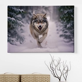 Obraz na plátně - Vlk běžící zasněženou krajinou FeelHappy.cz Velikost obrazu: 180 x 120 cm