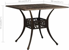 Zahradní stůl bronzový 90 x 90 x 73 cm litý hliník 315588
