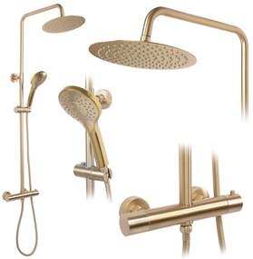 Rea Vincent, sprchový set s termostatickou baterií a dešťovou hlavicí 25cm, zlatá matná, REA-P6602