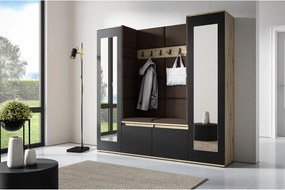 Eka Předsíňová stěna s čalouněnými panely Trinity 31 - Dub Artisan s černou / Tmavá hnědá 2308