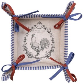 Béžový bavlněný košík na pečivo s kohoutem Devine French Roster – 35x35x8 cm