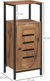 kleankin Nízká Koupelnová Skříň s Ventilovanými Dveřmi, Ocelová Koupelnová Skříň s Otevřenou Policí a Nastavitelnou Policí, 37 x 30 x 85 cm, Rustikál…