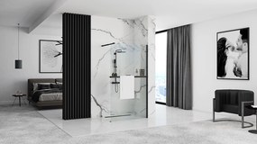 Rea Aero, sprchová zástěna typu Walk-In 90 cm + polička a věšák EVO, 8mm čiré sklo, černý profil, KPL-K7581