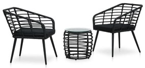 3dílný bistro set polyratan černý,  48579