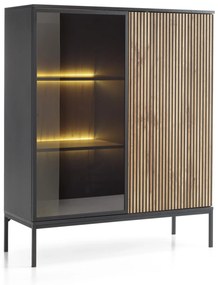 Vitrína Sento s LED osvětlením 104 cm dub wotan/černá II