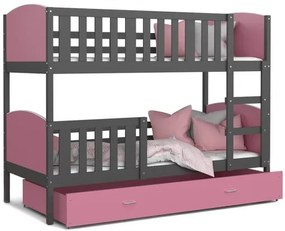 DOBRESNY Dětská patrová postel TAMI 80x190 cm s šedou konstrukcí v růžové barvě