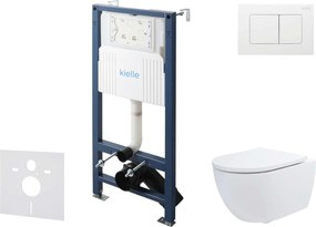 kielle Genesis New - Set předstěnové instalace, klozetu Oudee, Vortex Rimless+, sedátka softclose a tlačítka Gemini New III, lesklá bílá 30502SS16