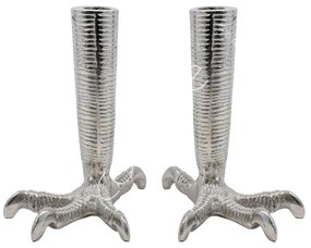 2ks stříbrný kovový svícen ve tvaru slepičích nohou Claw - 11*16*18cm